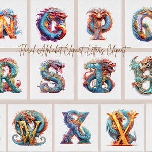 Chinese Dragons Letters Clipart Illuminated, Fantasy Dragon, Alphabet ...