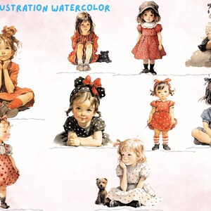 Watercolor Polka Dot Girls Clipart, Baby Girls Clipart, Commercial Use ...