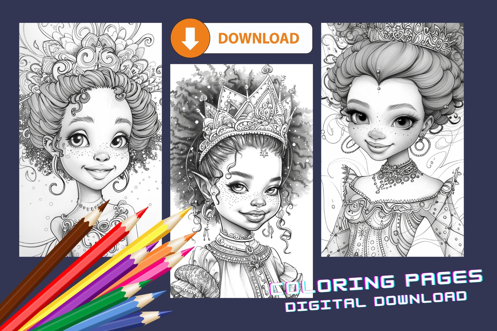 Fantasy Little Black Princess Girl Coloring Pages, Black Girls, Afro ...