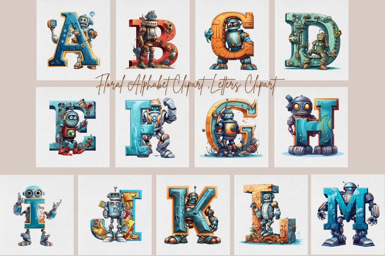 Robot Alphabet Clipart, Robot Cut Files for Cricut, Robot Kids Alphabet ...