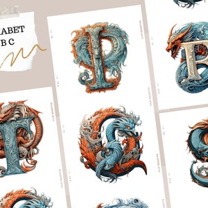 Dragon Art Letters Clipart Illuminated, Fantasy Dragon , Alphabet ...