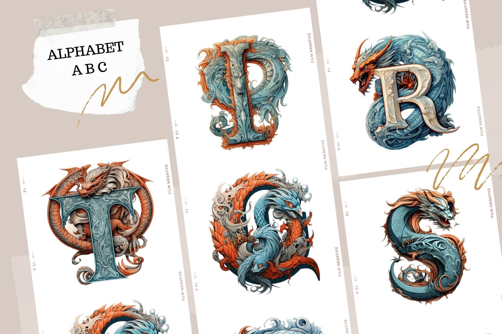 Dragon Art Letters Clipart Illuminated, Fantasy Dragon , Alphabet ...