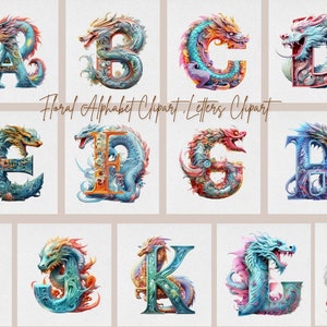 Chinese Dragons Letters Clipart Illuminated, Fantasy Dragon, Alphabet ...