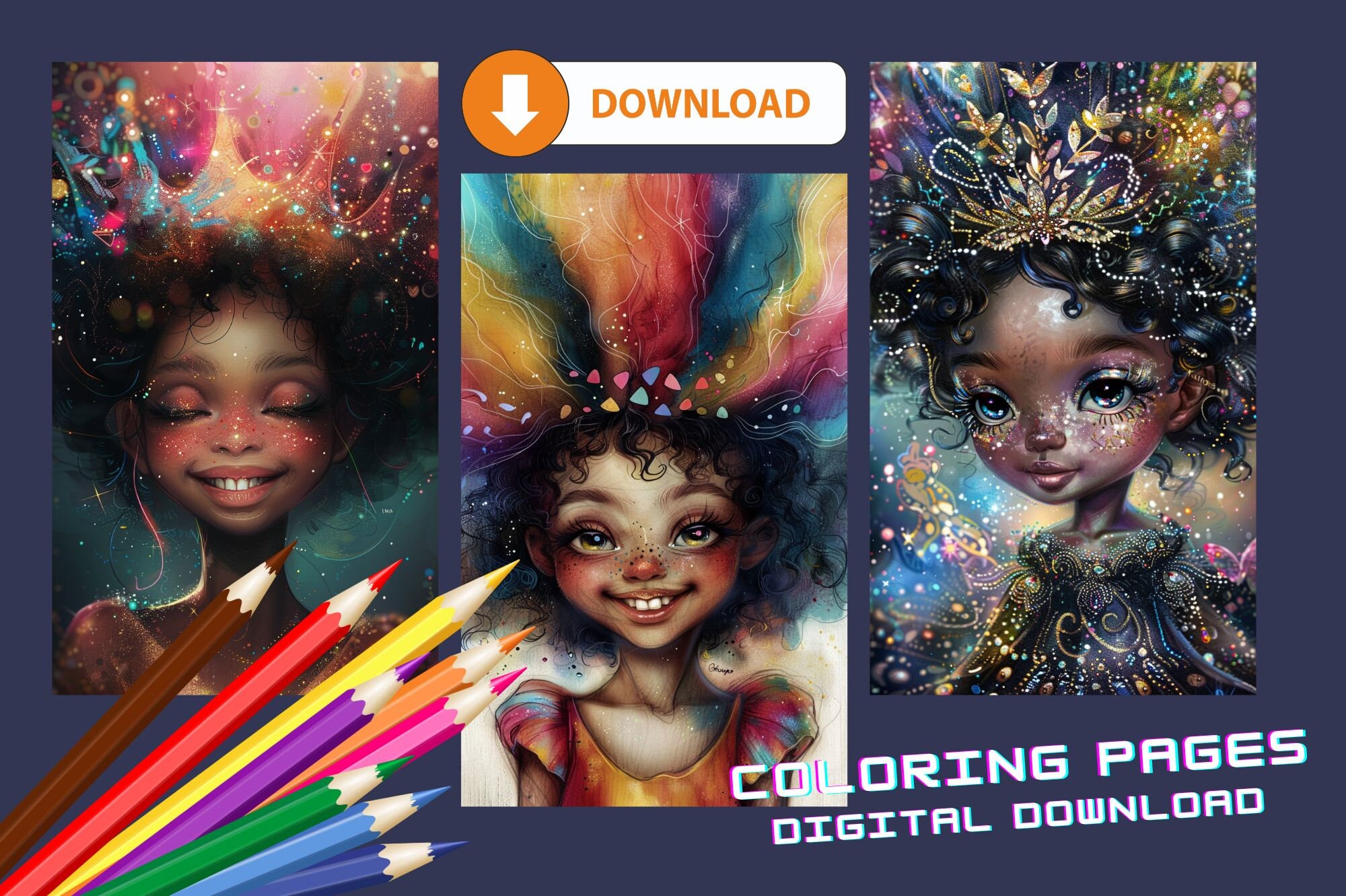 Fantasy Little Black Princess Girl Coloring Pages, Black Girls, Afro ...