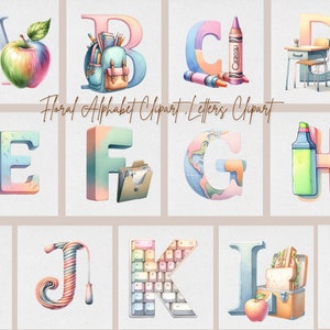 Back to School Alphabet Clipart, Supplies Alphabet, Alphabet, School ...