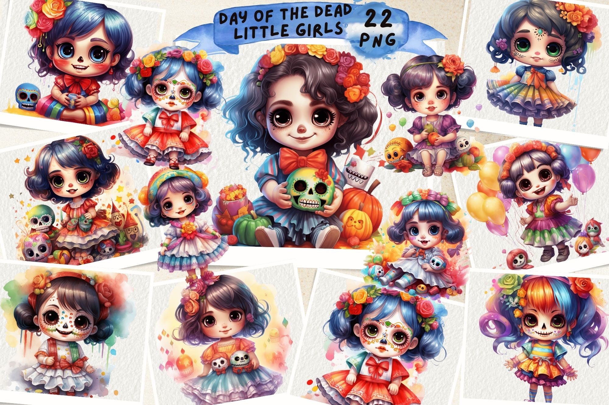 Day of the Dead Little Girls, Cute Día Dos Muertos Clipartinstant ...