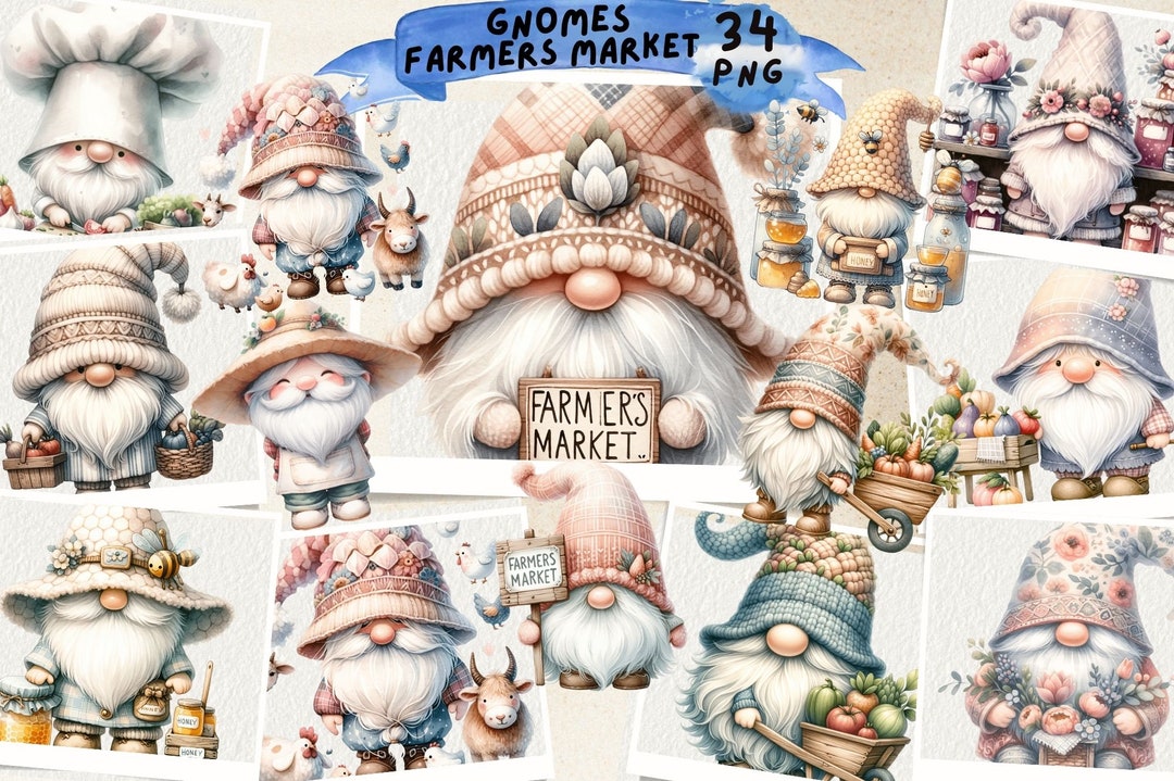 Farmers Market Gnomes Clipart, Cute Gnome Clip Art, Vegetables Farm ...