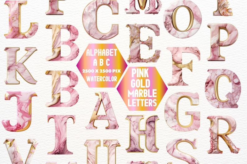 Pink Marble Alphabet Clipart , Marble Alphabet, Gold L Letter Wedding ...