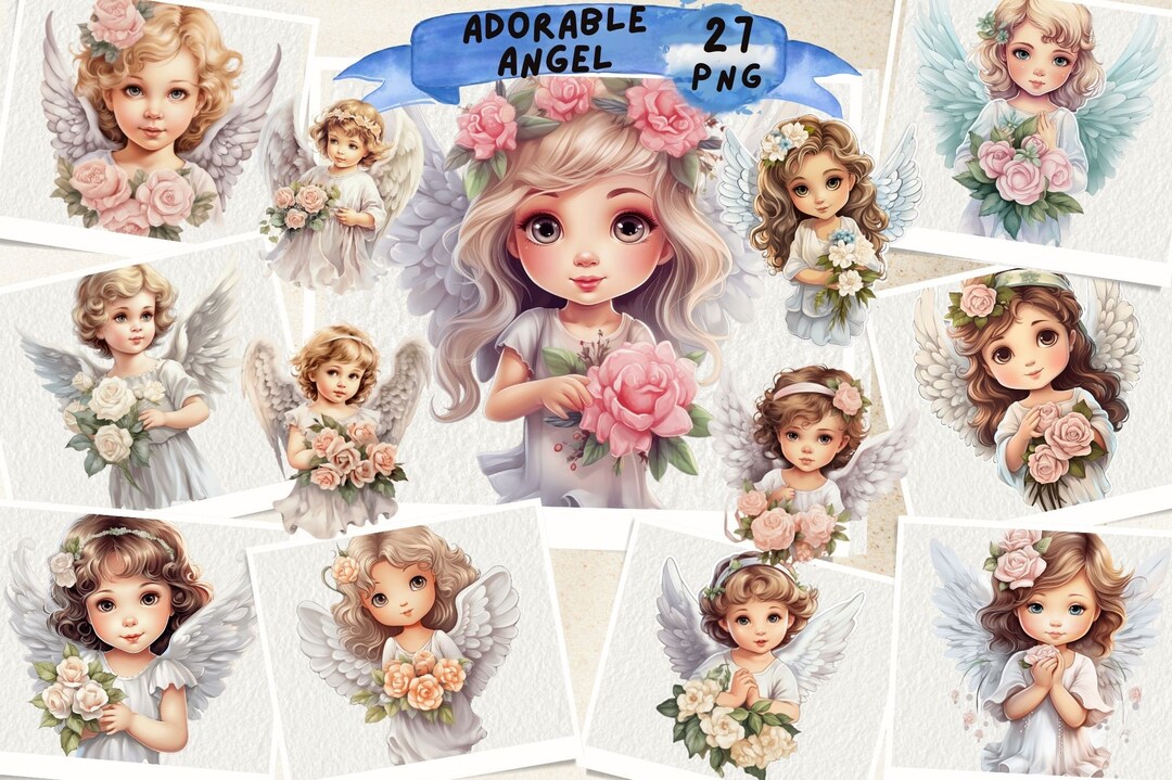 Adorable Angel Clipart, Angel Baby Clipart, Pink, Girl, Kid, Little ...