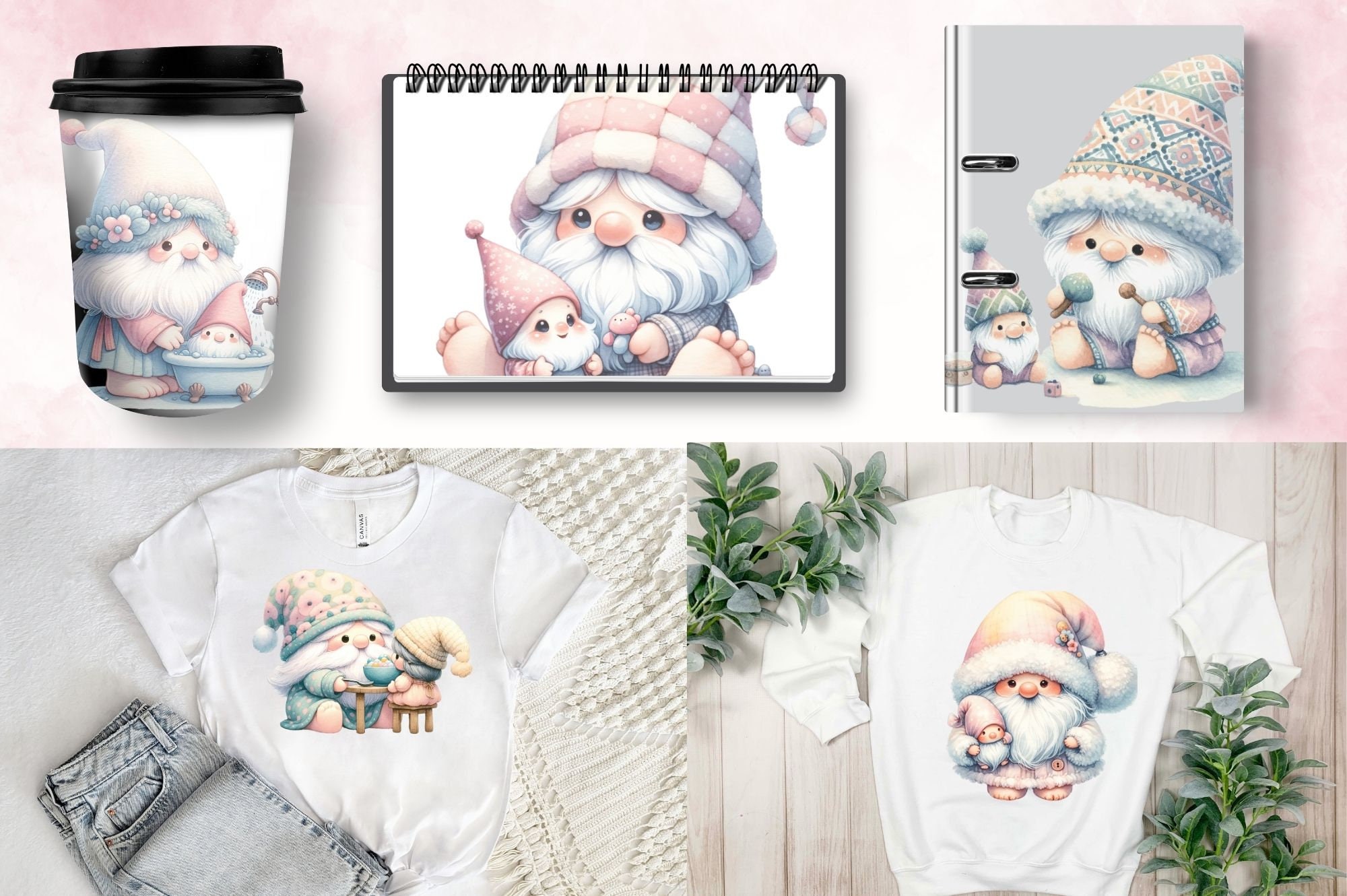 Mother's Day Gnome Watercolor Clipart: Mom & Baby PNG (digital Download ...