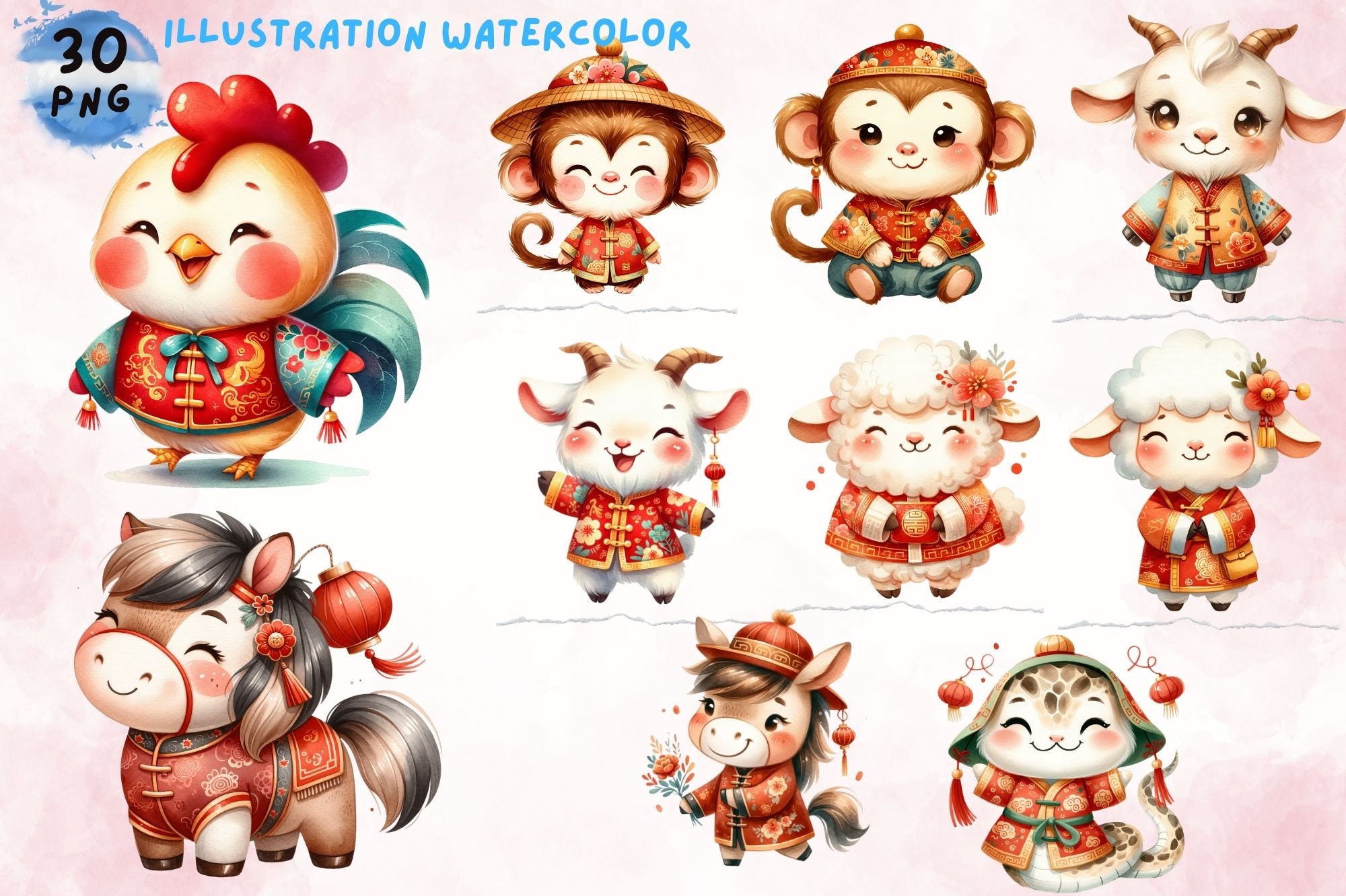 Chinese Zodiac Watercolor Clipart, Animal Signs China, Chinese New Year ...