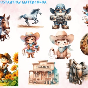 Western Watercolor Clipart, Horse Ranch Cowboy, Cowboy Clipart Cowgirl ...