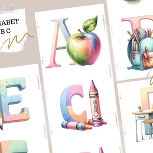 Back to School Alphabet Clipart, Supplies Alphabet, Alphabet, School ...