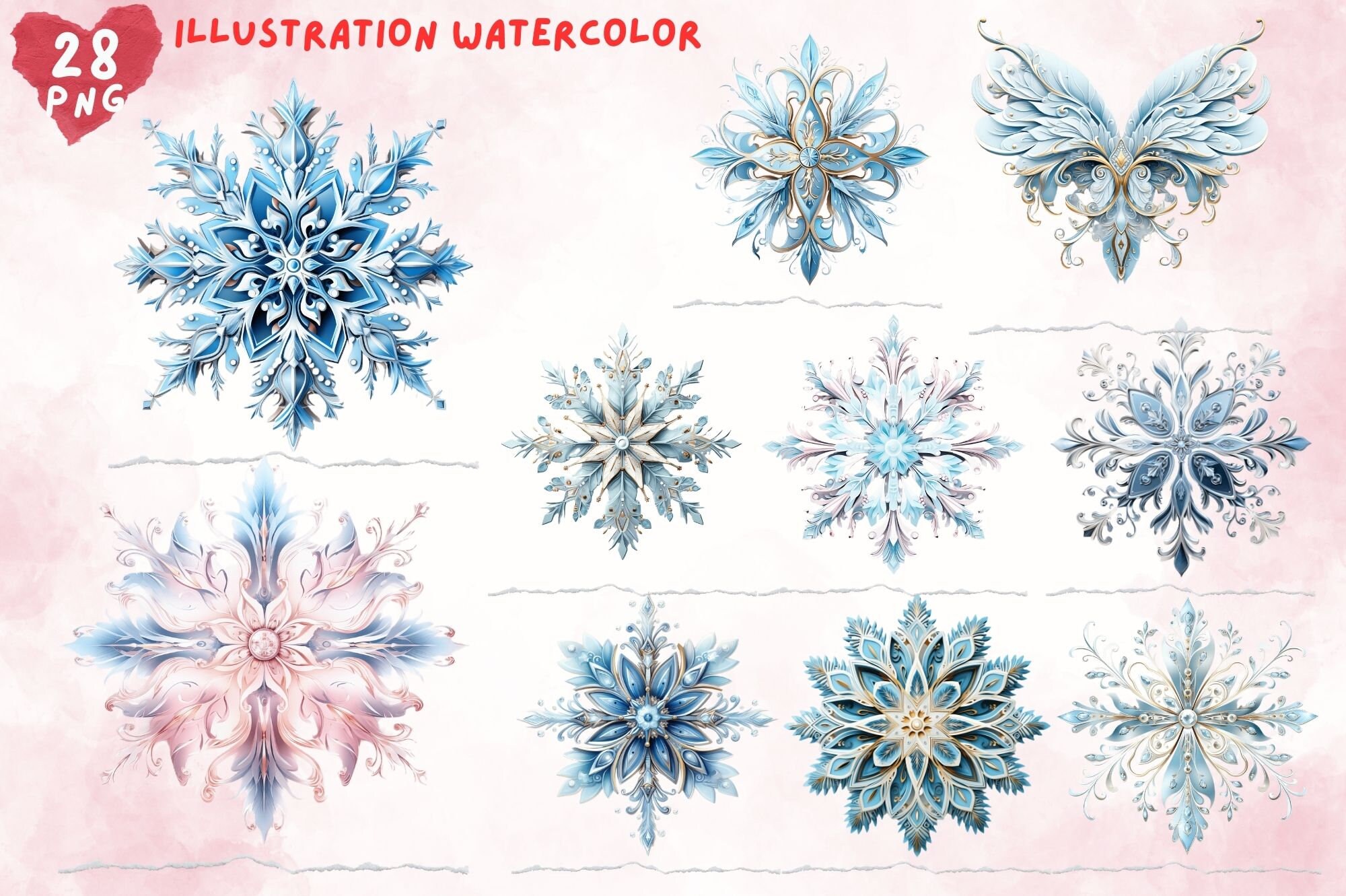 Snowflake Clipart Watercolor Clipart Winter Snowflake - Etsy