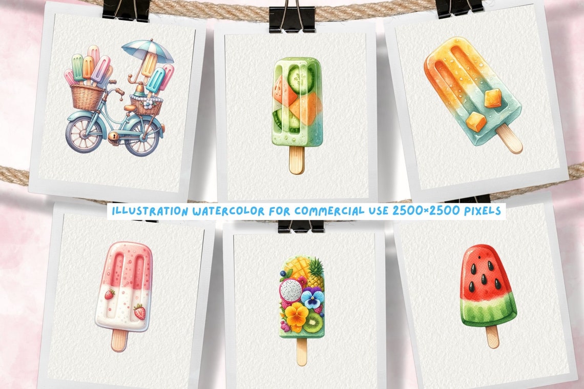 Pastel Summer Popsicle Clipart: Watercolor Ice Cream Pngs (digital ...