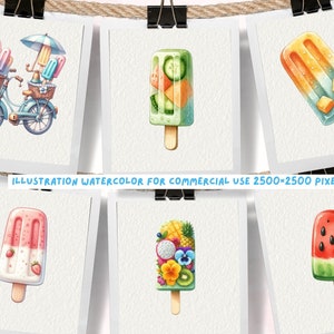 Pastel Summer Popsicle Clipart: Watercolor Ice Cream Pngs (digital ...