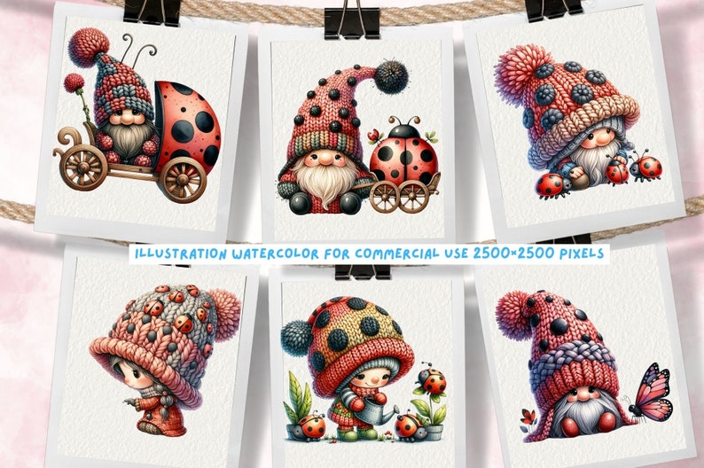 Ladybug Gnomes Clipart: Watercolor Spring Gnomes (PNG File) - Etsy