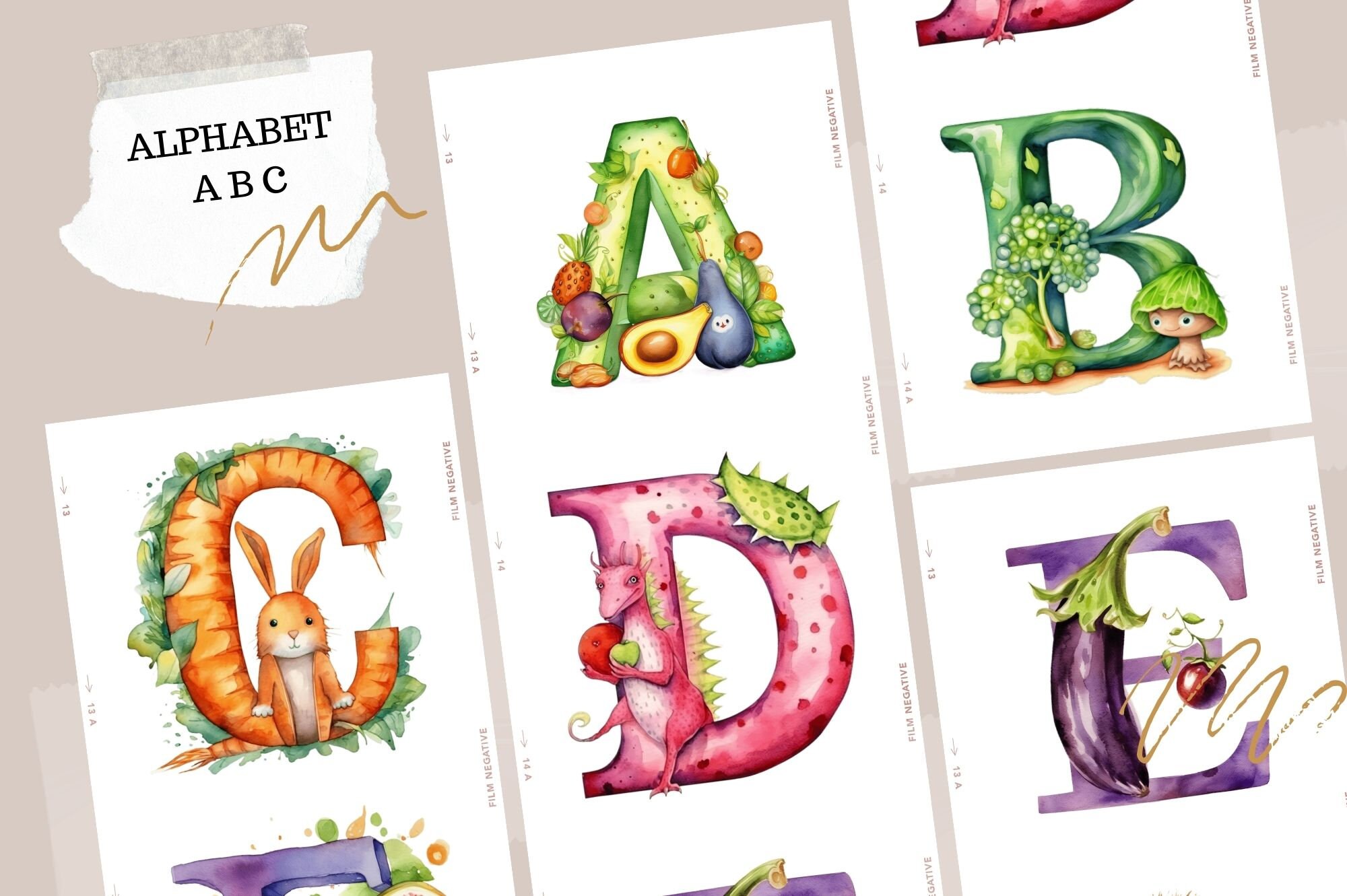 Fruits and Vegetables Alphabet Clipart, Vegetables Letters Clipart ...