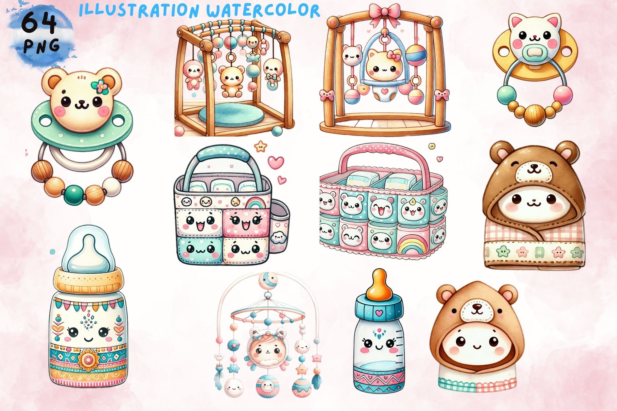 Newborn Boy Watercolor Clipart, Nursery Teddy Bear Art, Baby Toys Wall ...