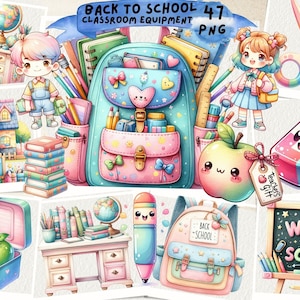 Watercolor Back to School Clipart: Teacher & Classroom PNG - Etsy