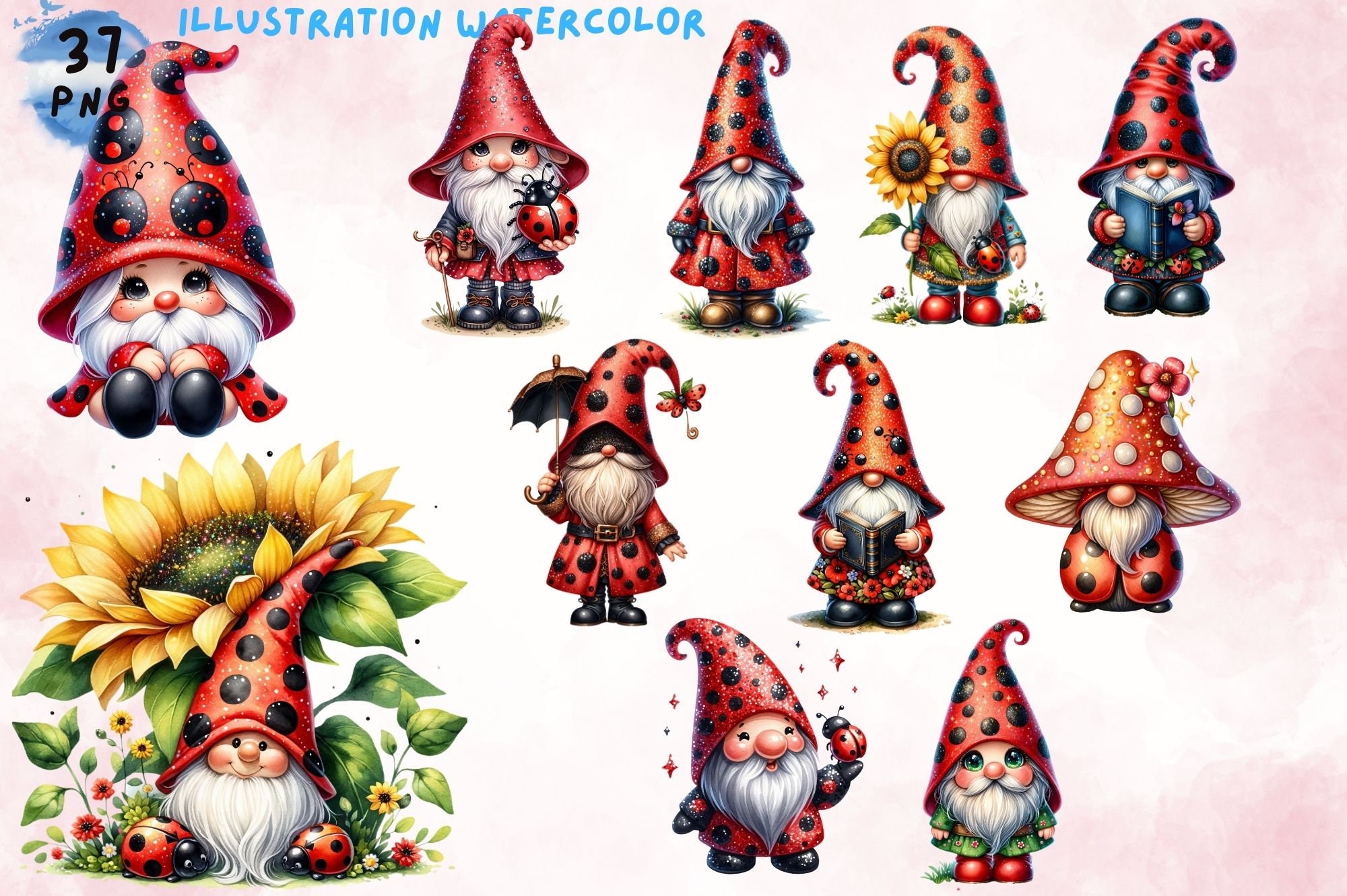 Cute Ladybug Gnomes Clipart, Spring Gnome, Love Bug, Valentine ...