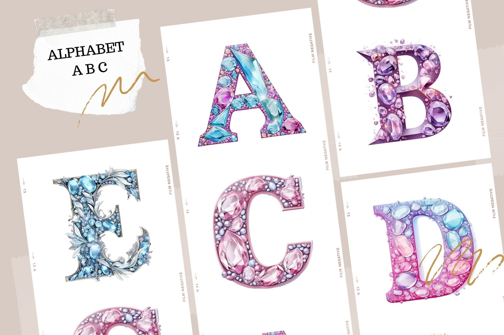 Crystal Alphabet, Crystal Alphabet Scrapbook, Gemstone Clipart, Nature ...