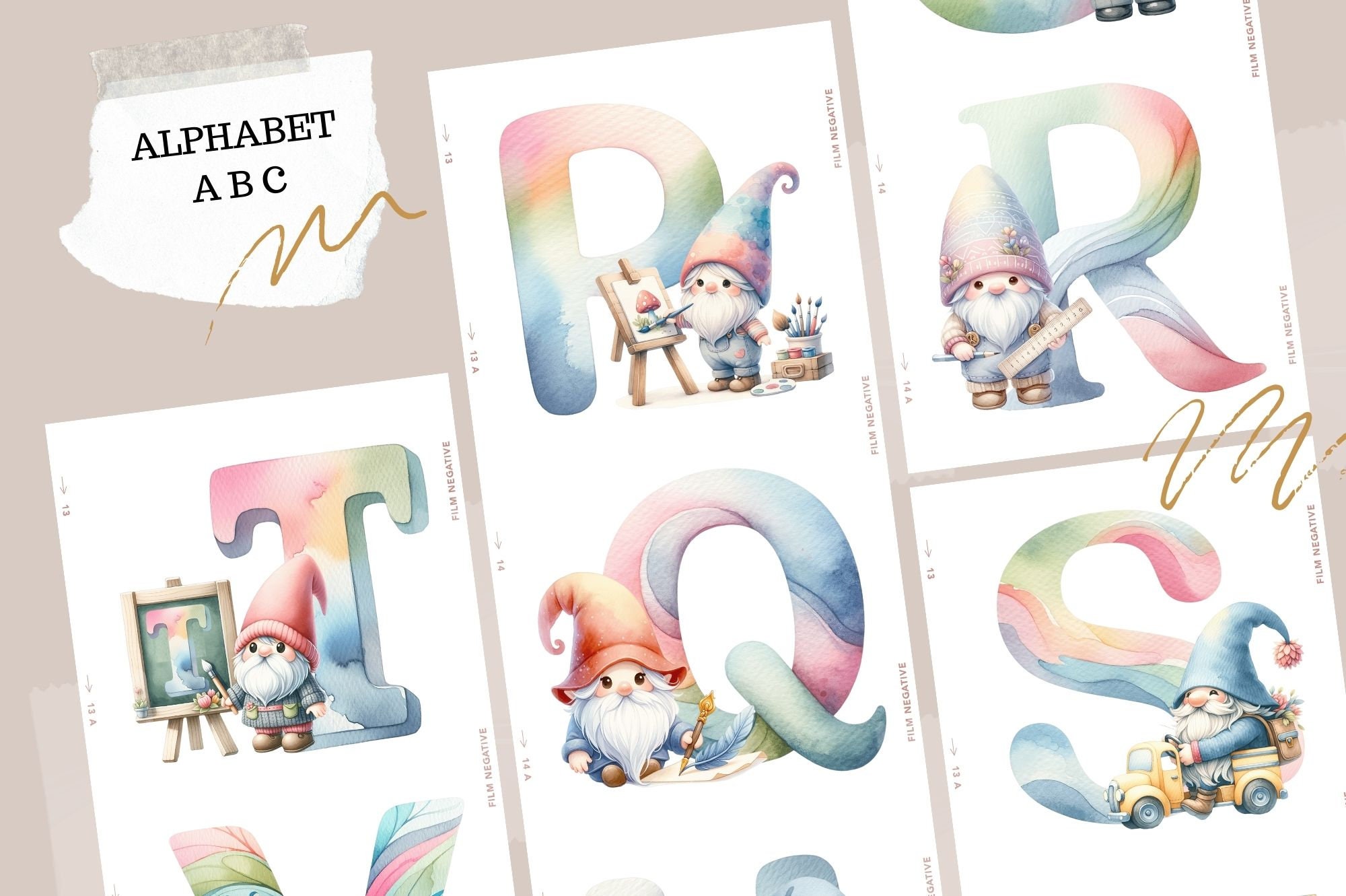 Back to School Gnome Alphabet Clipart, Gnome Supplies Alphabet, Gnome ...