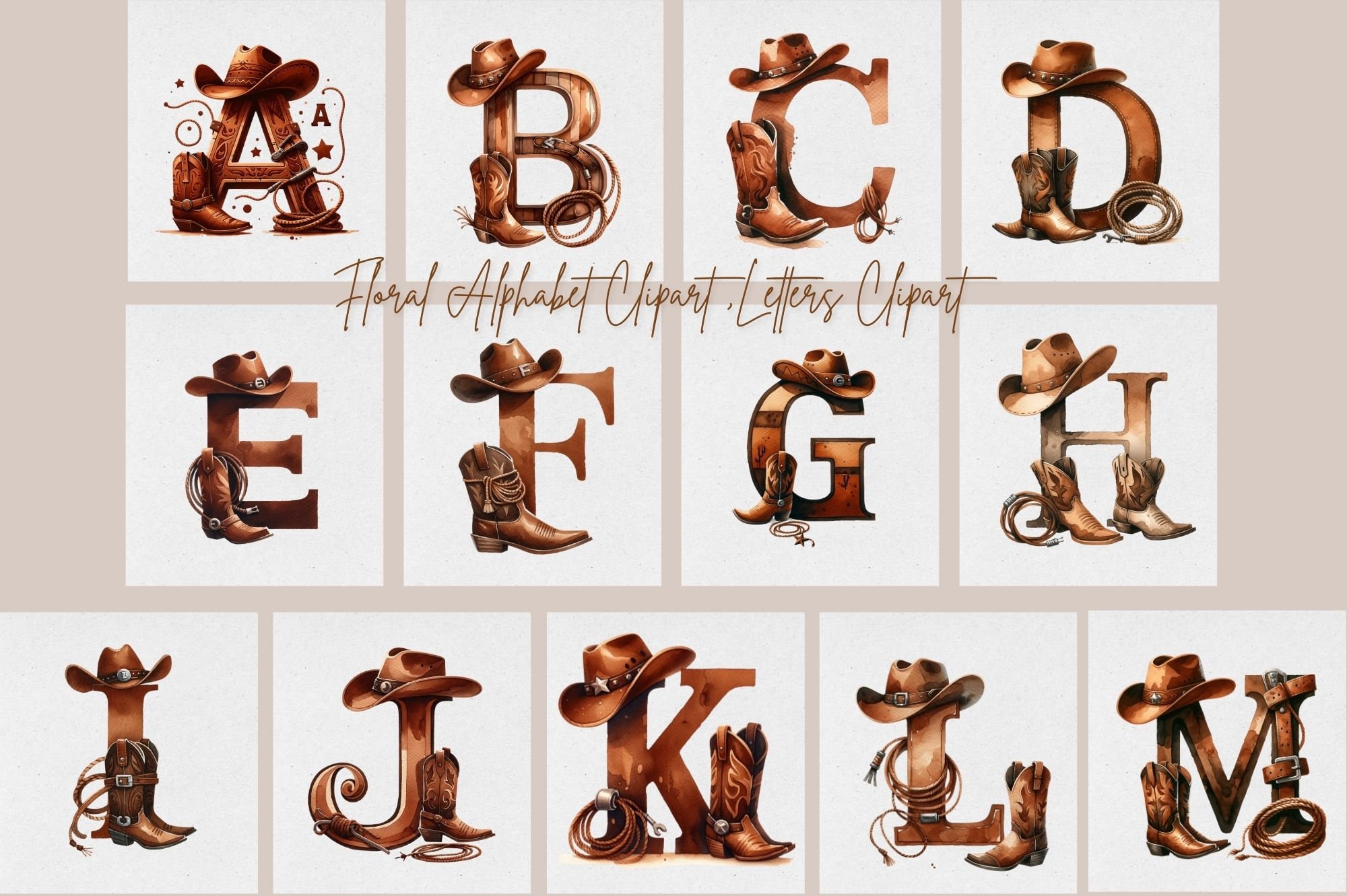 Western Alphabet Clipart: Cowboy Font, Sublimation Designs (PNG) - Etsy