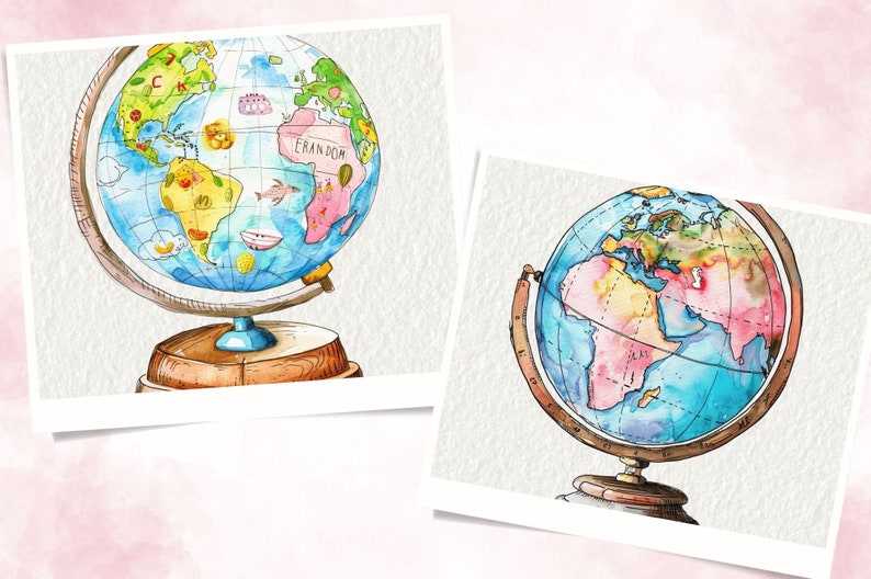 Watercolor Globe Clipart: Back to School Graphics (PNG) - Etsy
