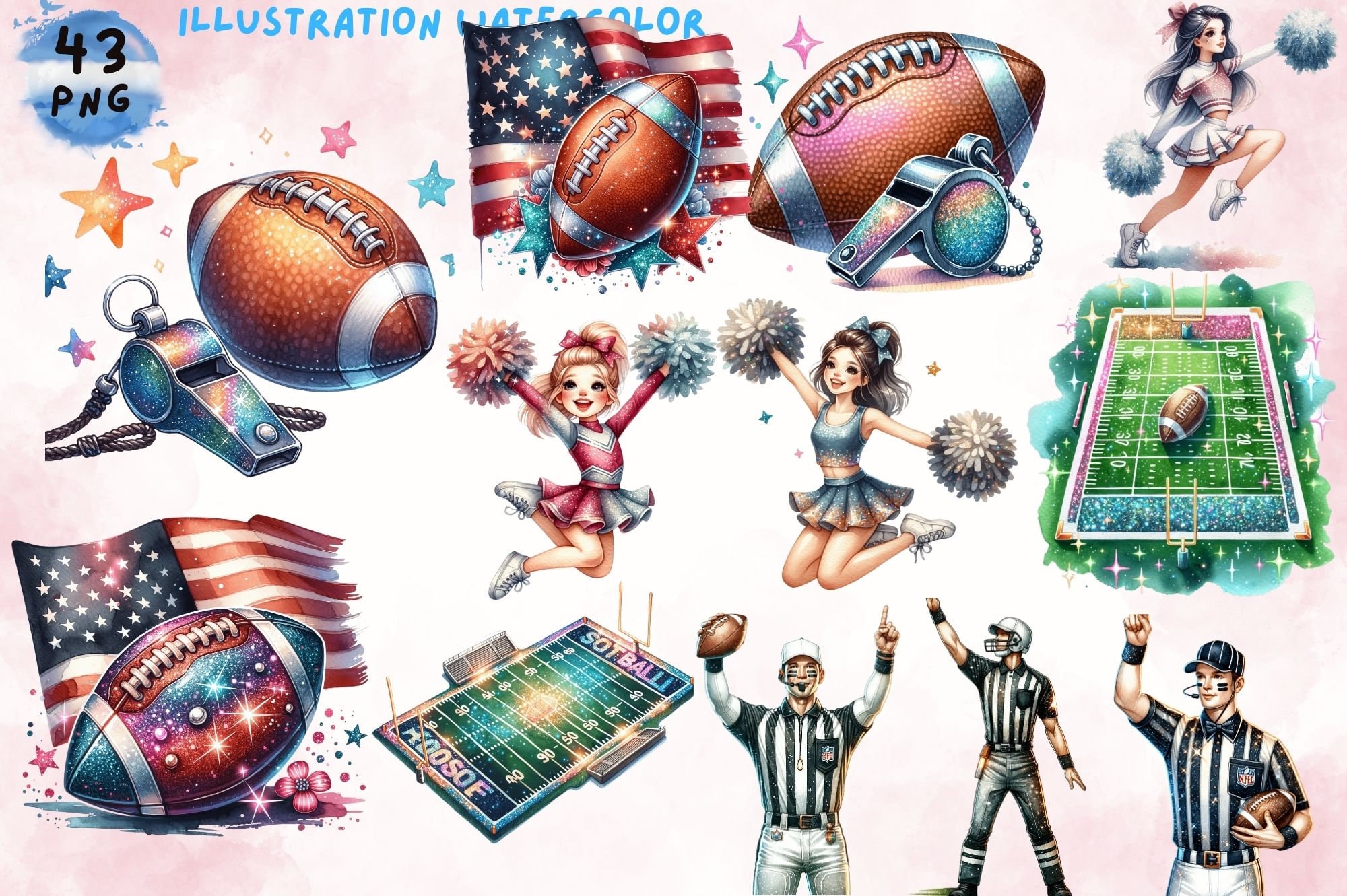 American Football Watercolor Clipart, Cute Sports Illustrations ...