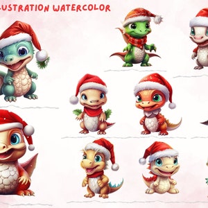 Baby Dinosaur Christmas Watercolor Clipart, Holiday Dinosaur Clipart ...