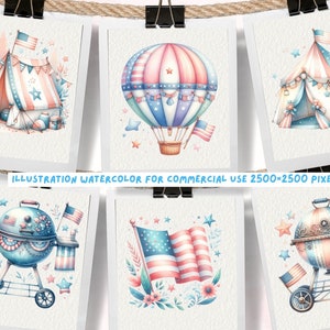 Cute Independence Day Clipart, 4th of July Watercolor Clipart Bundle ...