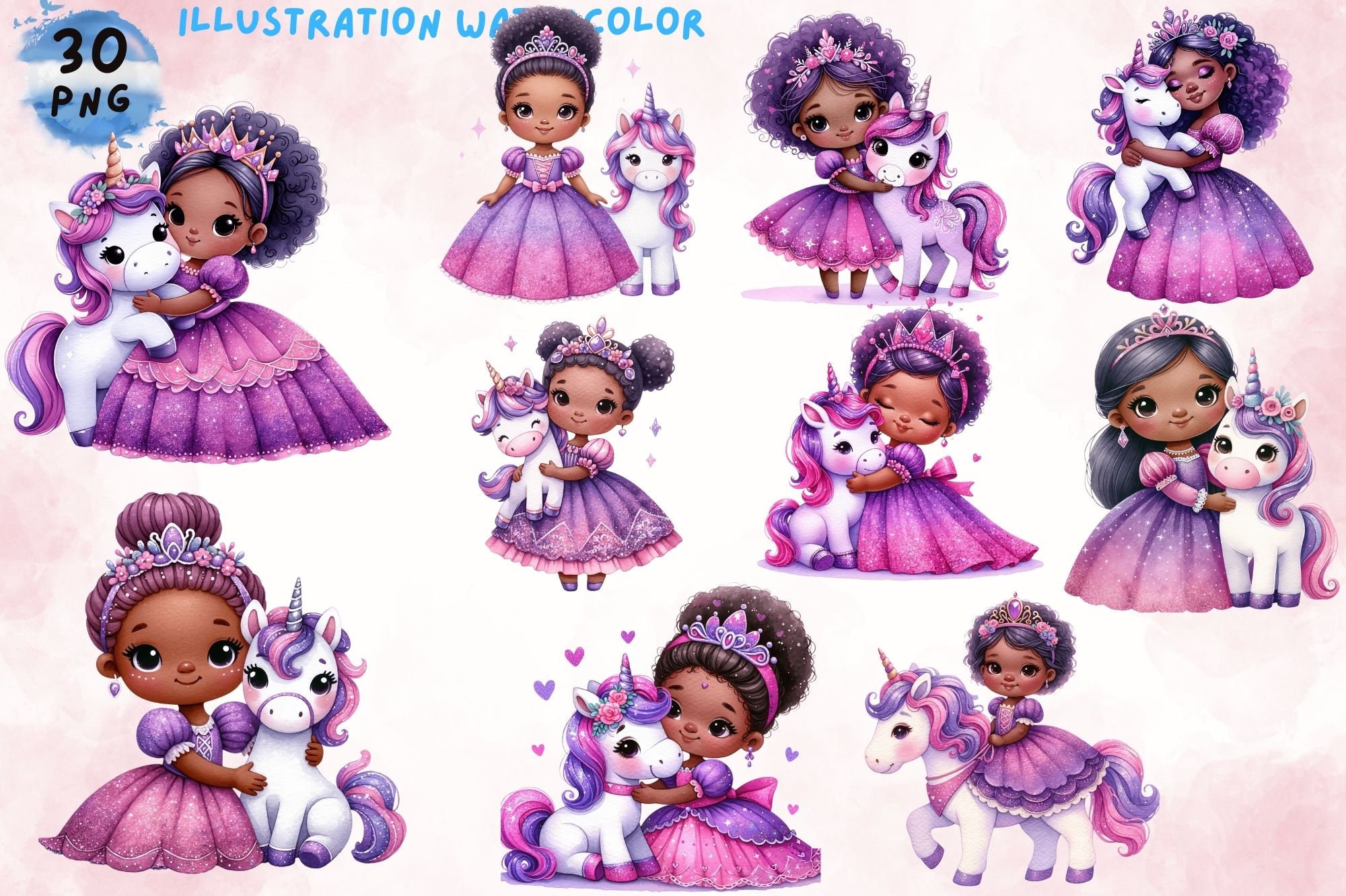 Cute American African Princess Clipart, Purple Princess PNG, Cute Girl ...