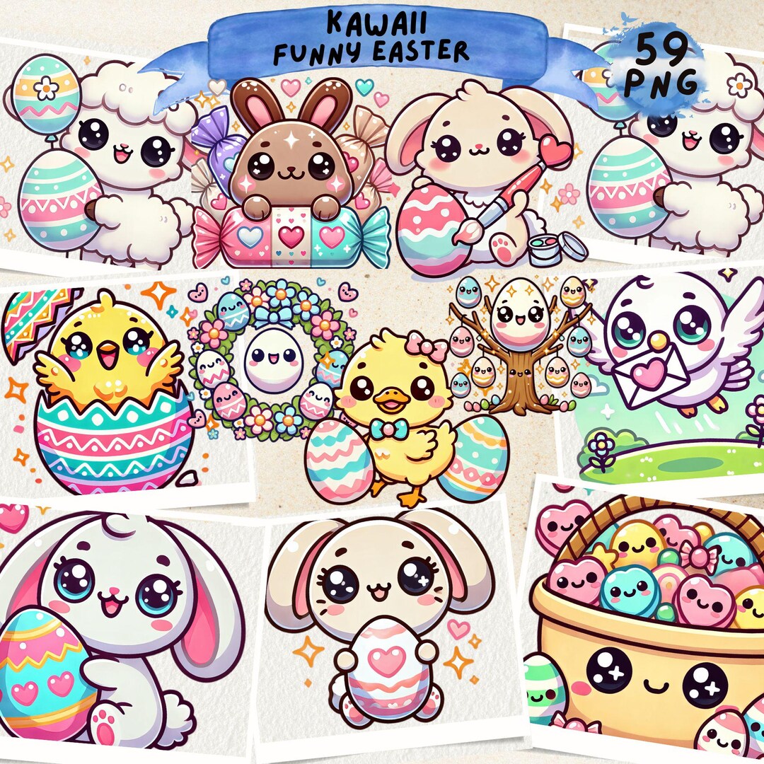 Kawaii Easter Clipart, Kawaii Download, Instant Download, Pastel Easter ...