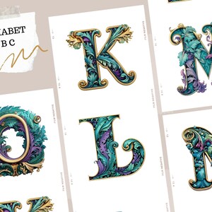 Gold Greens Alphabet, Celtic Alphabet, Letters Clipart, Ornate ...