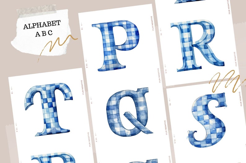 Blue Buffalo Plaid Alphabet: Watercolor Letters (digital Download) - Etsy
