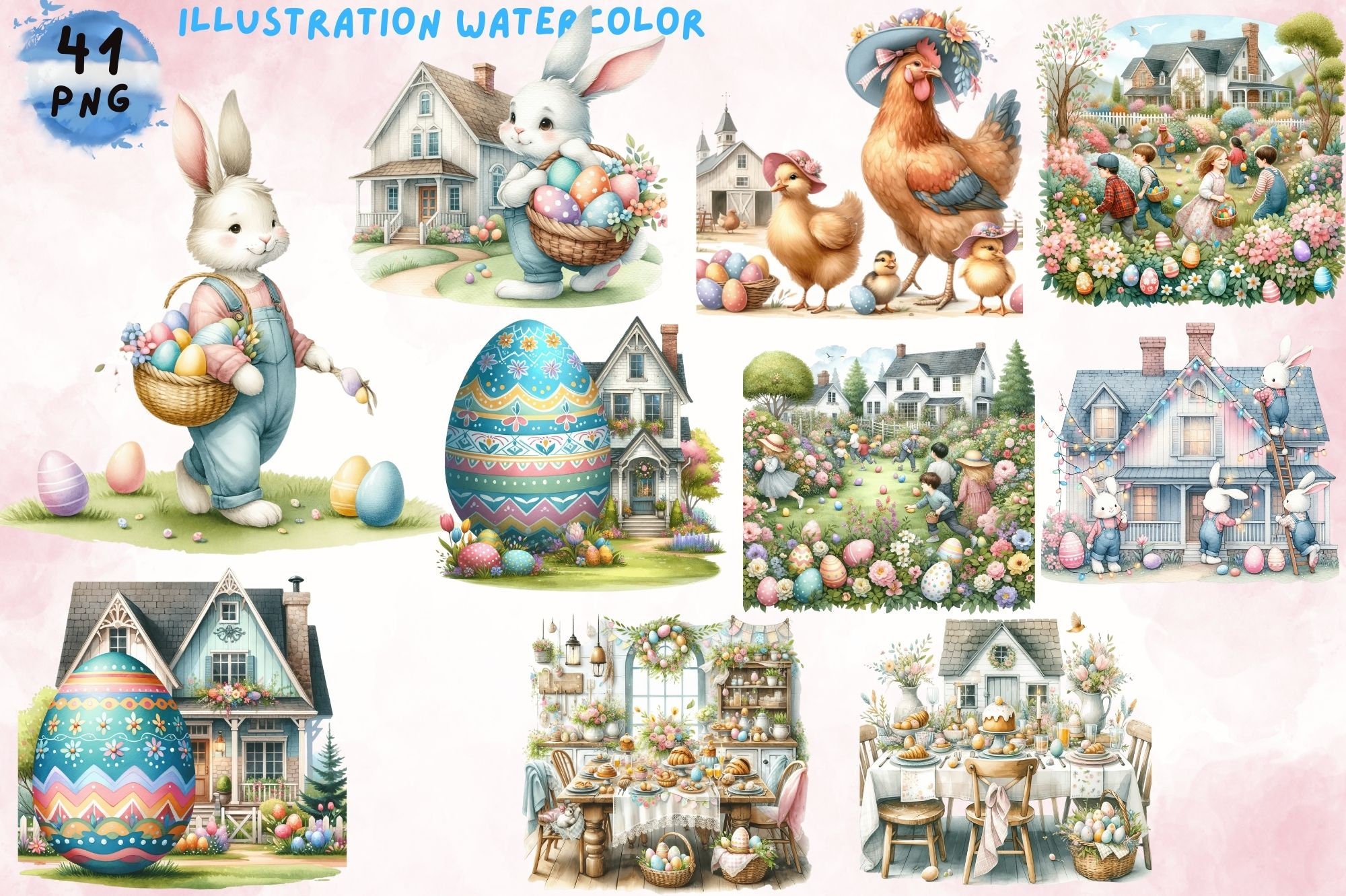 Country Farmhouse Easter Clipart, Easter, Rustic Easter, Easter Bunny ...