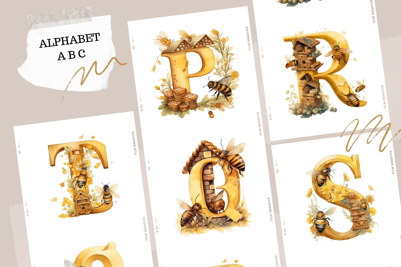 Bee Alphabet Bundle, Bee Png, Honey Doodle Letters, Clip Art Letters ...