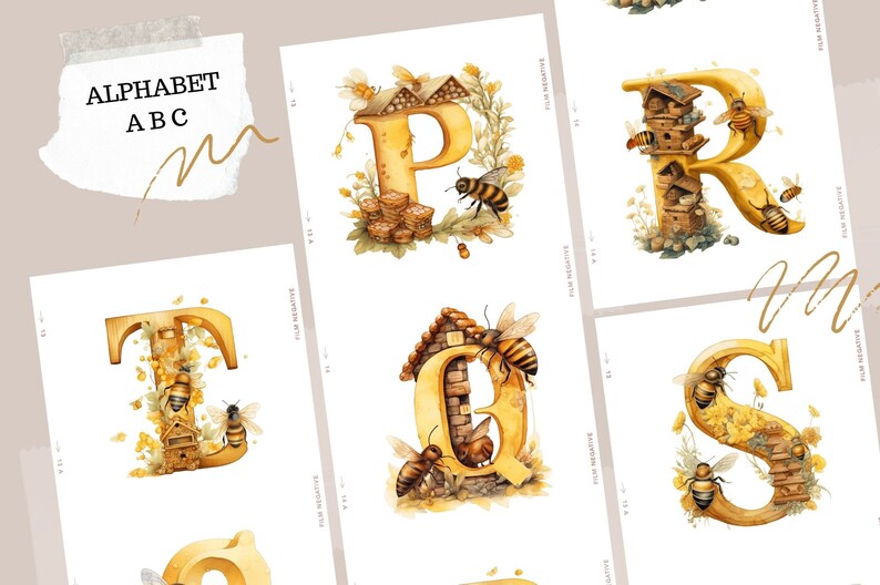 Bee Alphabet Bundle, Bee Png, Honey Doodle Letters, Clip Art Letters ...