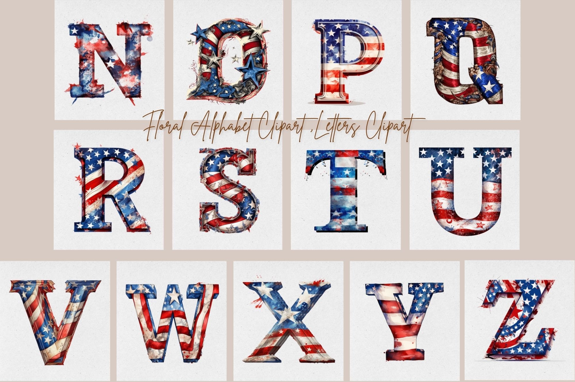 Vintage America Alphabet American Font American Flag Font - Etsy