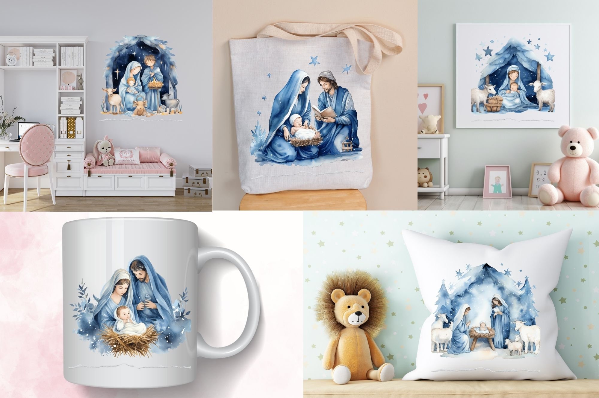 Nativity Scene Blue Clipart , Christmas Nativity Set Clipart, Christmas ...