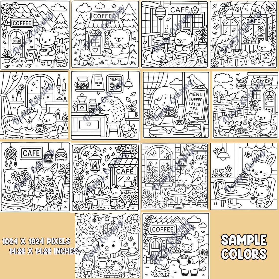 Cafe Coloring Pages, Cozy Cafe Coloring, Relaxing Coffee Shop Scenes ...