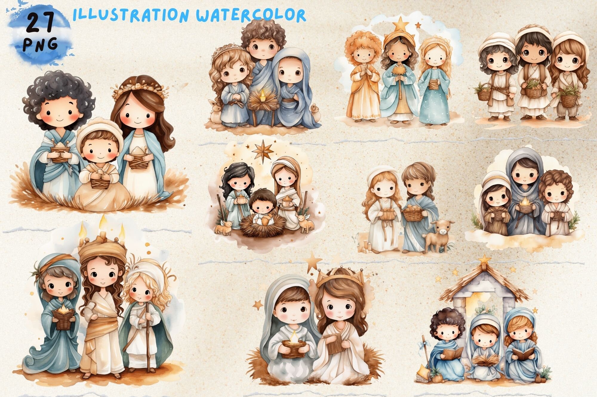 Cute Nativity Christmas Clipart, Nativity Scene, Xmas Watercolor Jesus ...