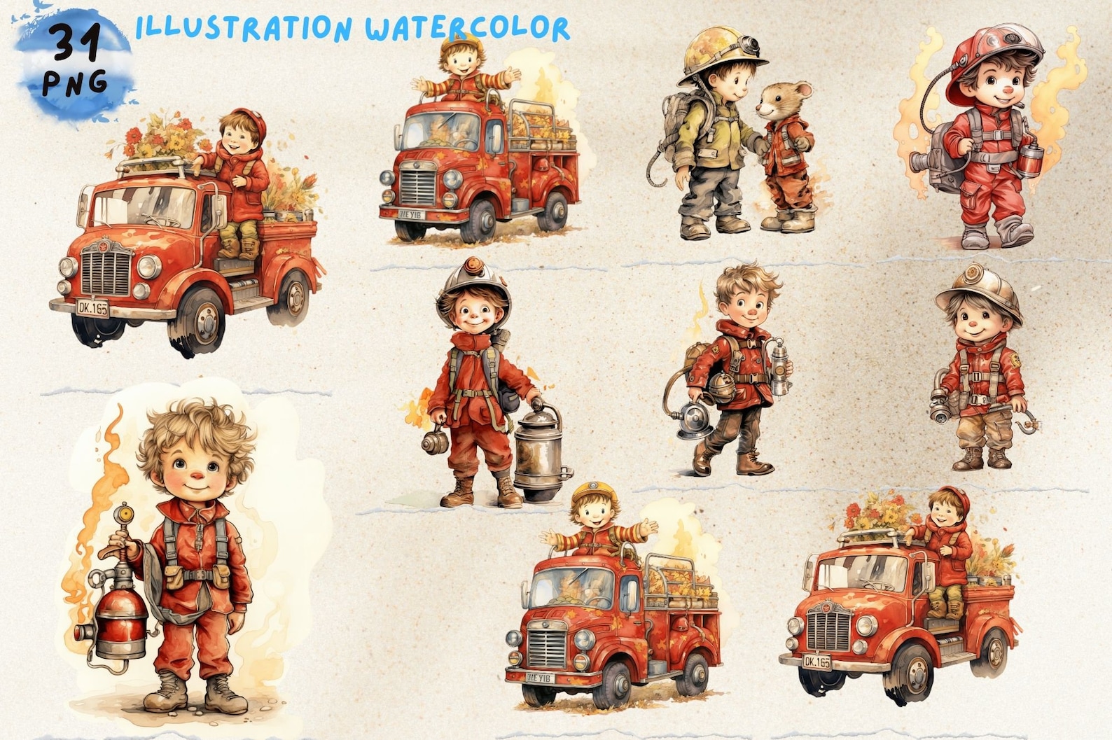 Firefighter Clipart, Cute Fireman Clipart, Kids Firefighters Clipart ...