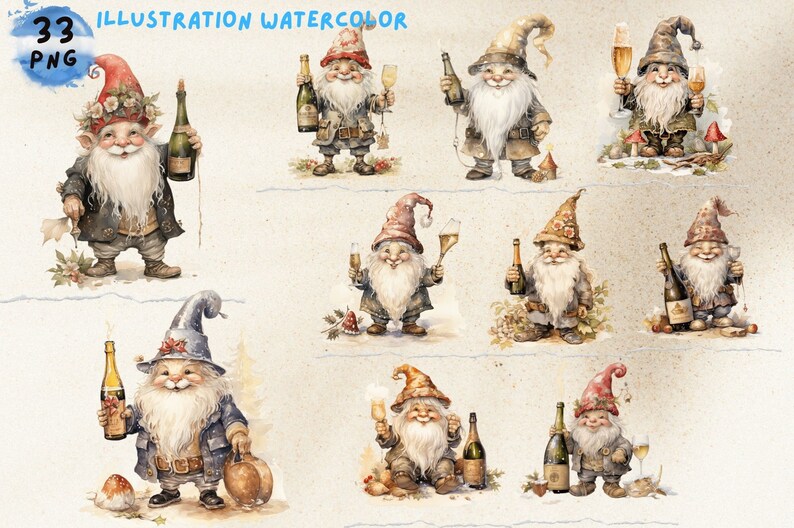 Gnomes Celebrating a Party Clipart, New Year Gnome Clipart Png ...