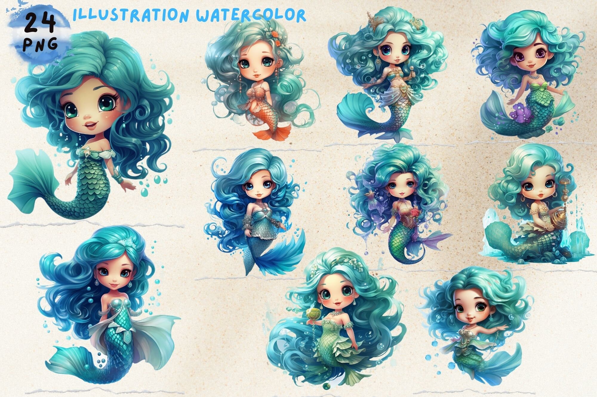 Mermaid Chibi Clipart Little Mermaid PNG Mermaid Princess - Etsy