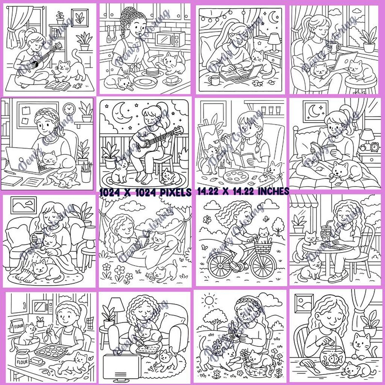 Lovely Cat Girl Coloring Page for Kids and Adults – Cute Anime Catgirl ...