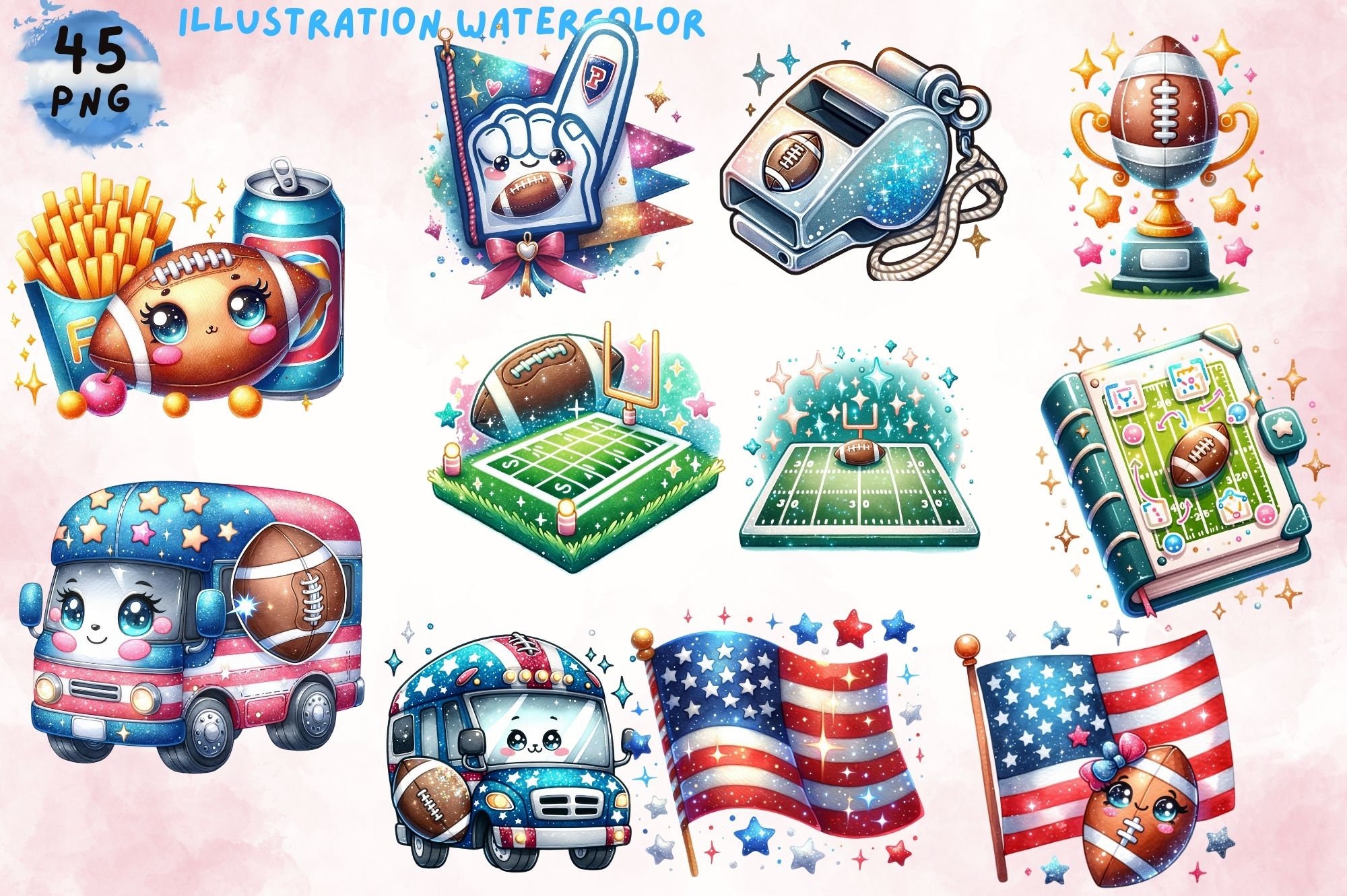American Football Watercolor Clipart, Cute Sports Illustrations ...