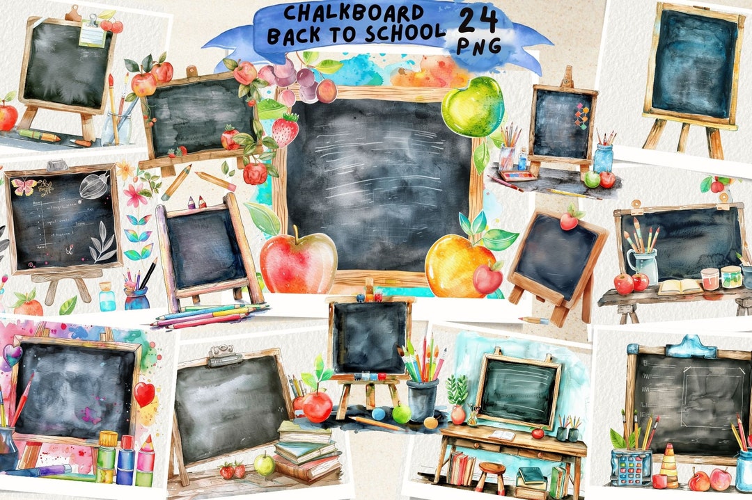 Blackboard Clipart, Watercolor Blackboard Clipart, Chalk, Alphabet ...