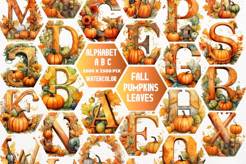Pumpkin Alphabet Letters Clipart Png Autumn Pumpkin Clipart - Etsy